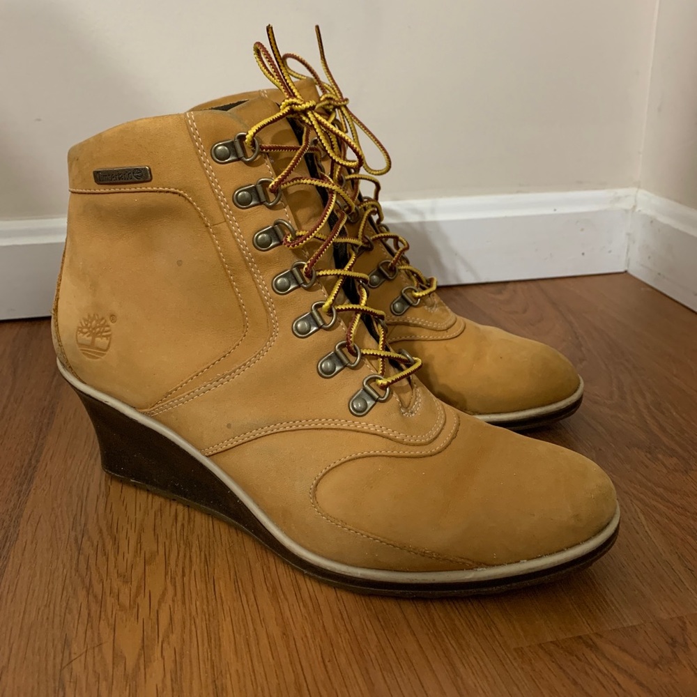 Timberland Nubuck Wedge Heel Wheat Tan Boots Womans S… - Gem
